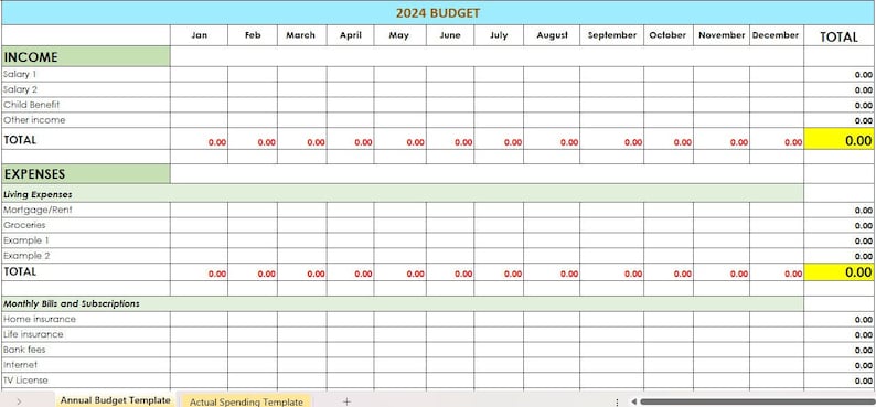 Annual Budget Spreadsheet 2024 | Budget Spreadsheet | Excel Sheets ...