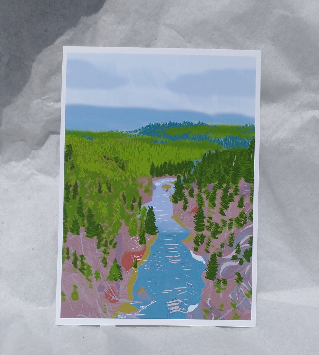 Rushing River, 5x7 Art Print Handmade, River Landscape Painting ...