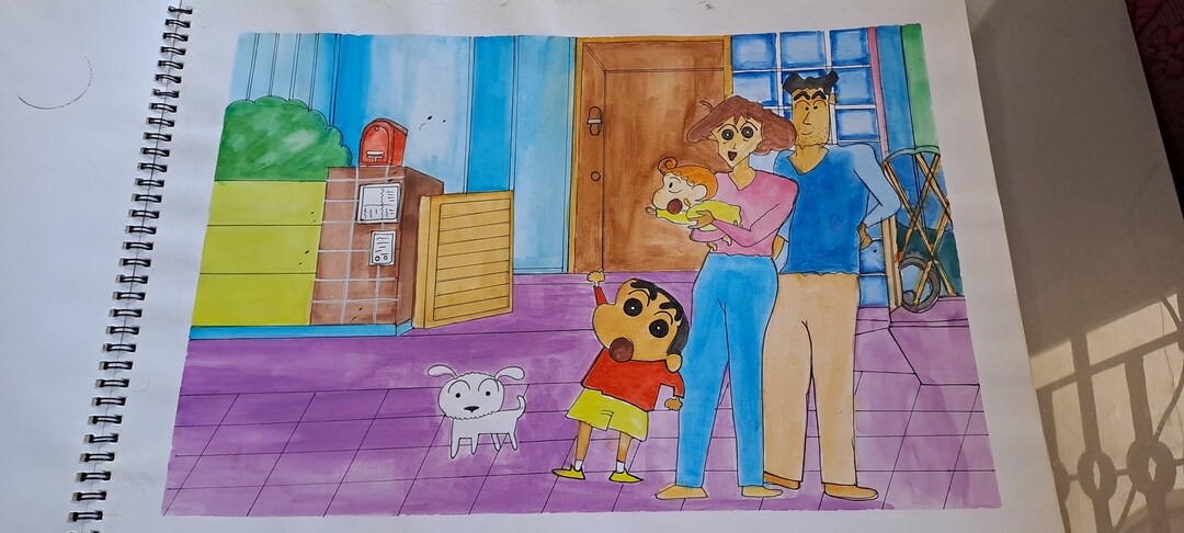 Shinchan Family Drawing, Handmade Drawing, Artwork With Fixed ...