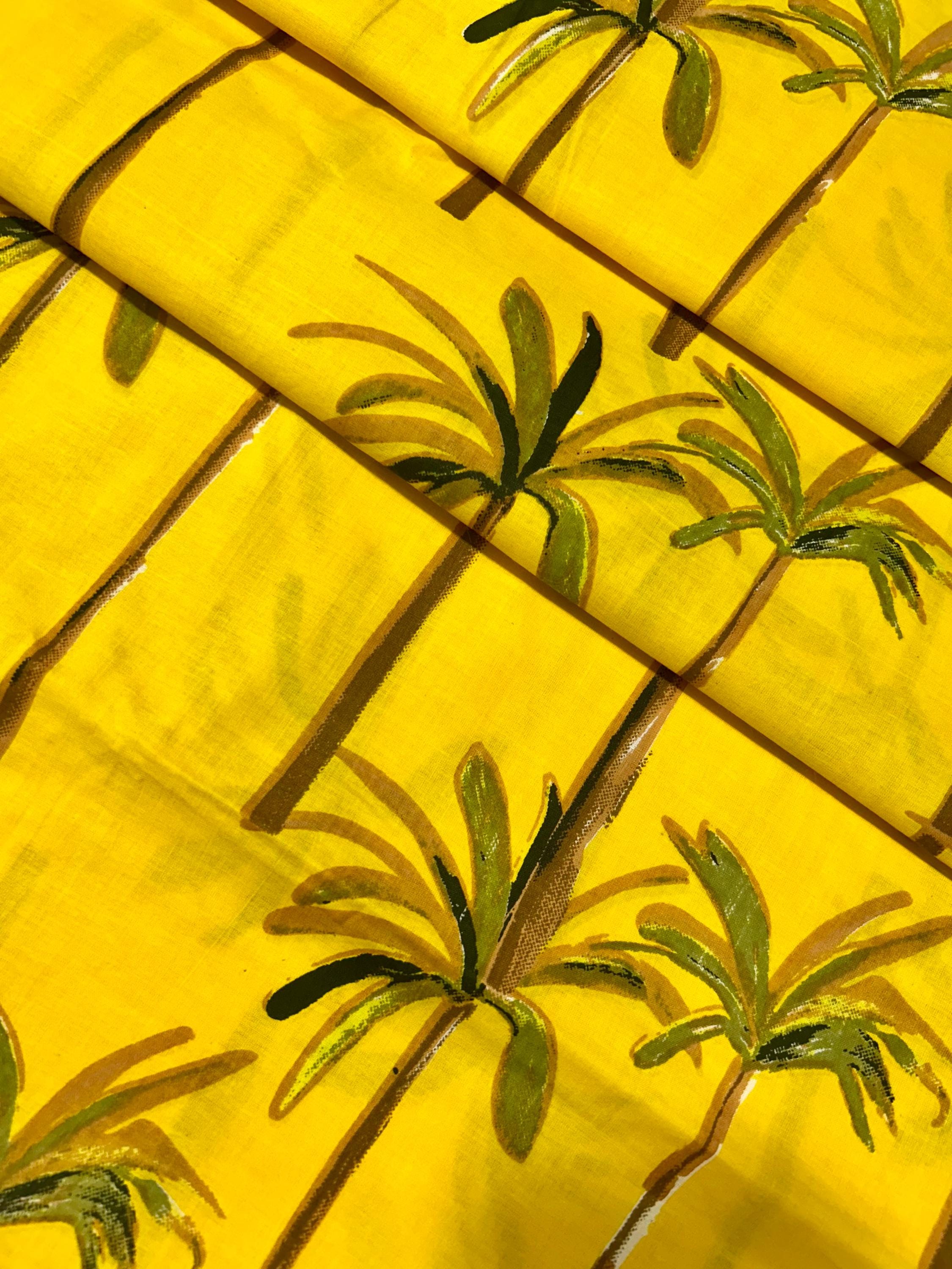 Yellow Palm Tree Fabric Tree Print Big Tree Fabric, Curtain Upholstery ...