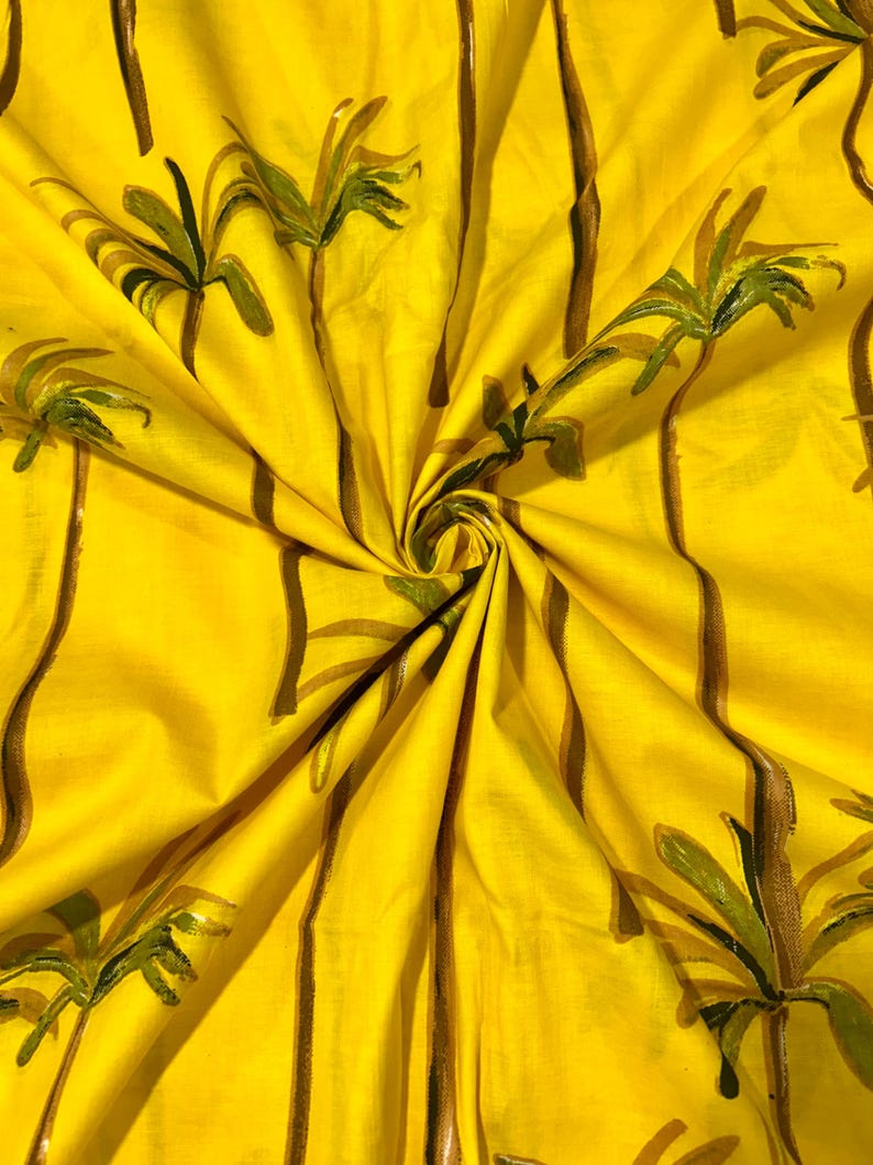 Yellow Palm Tree Fabric Tree Print Big Tree Fabric, Curtain Upholstery ...