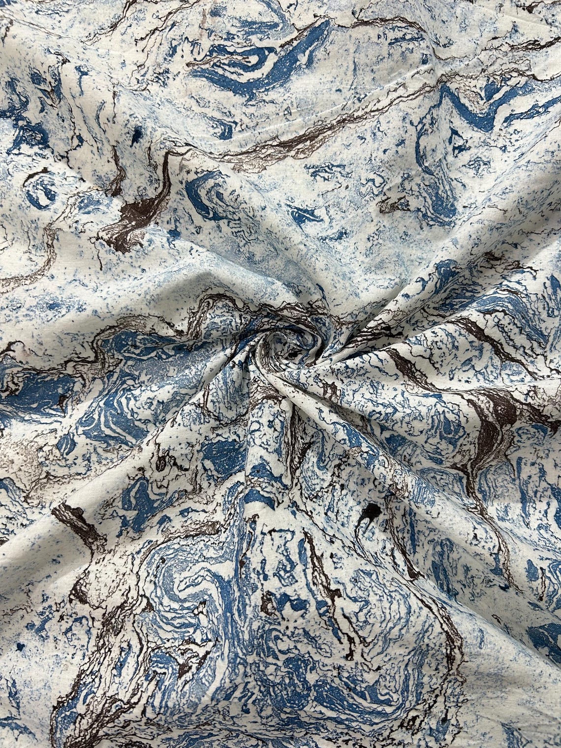 Blue Watercolor Marbled Stone Fabric, Marble Fabric, Abstract Marble ...