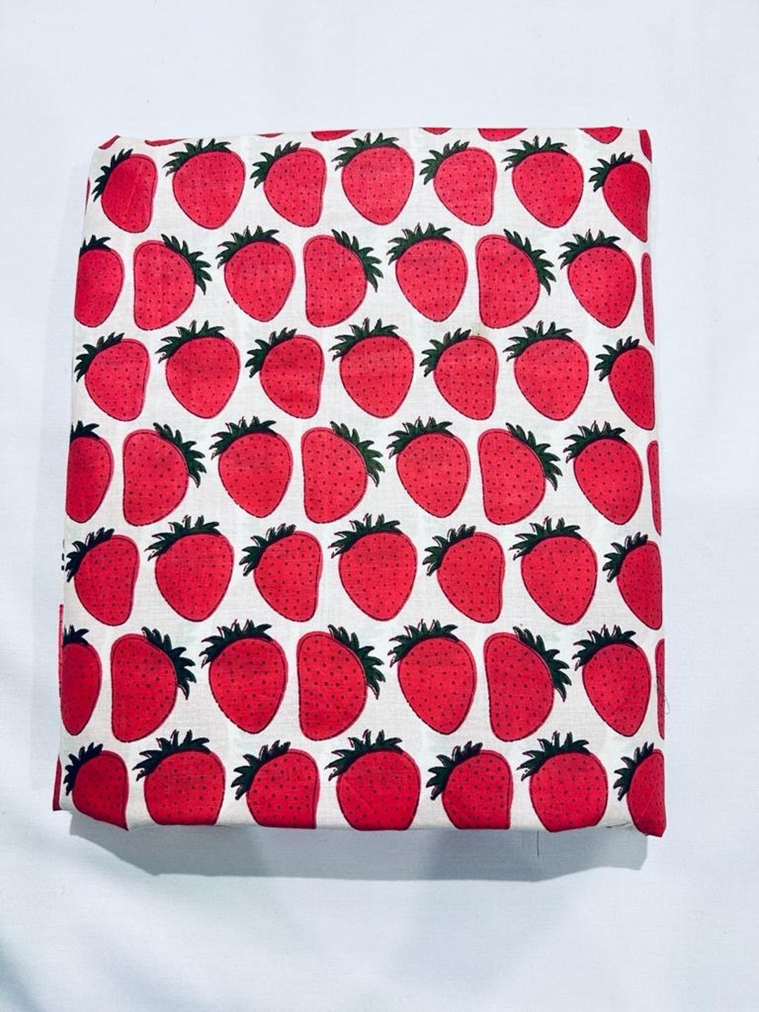 Strawberry Print Cotton Fabric: Red Hand Block Fabric - Etsy