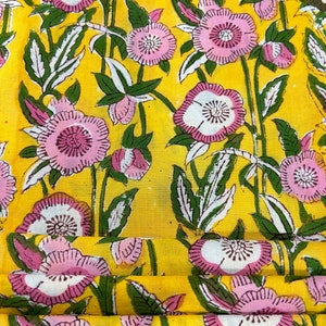 Pink Green Floral Print Organic Cotton Fabric Sewing Fabric Dressmaking ...