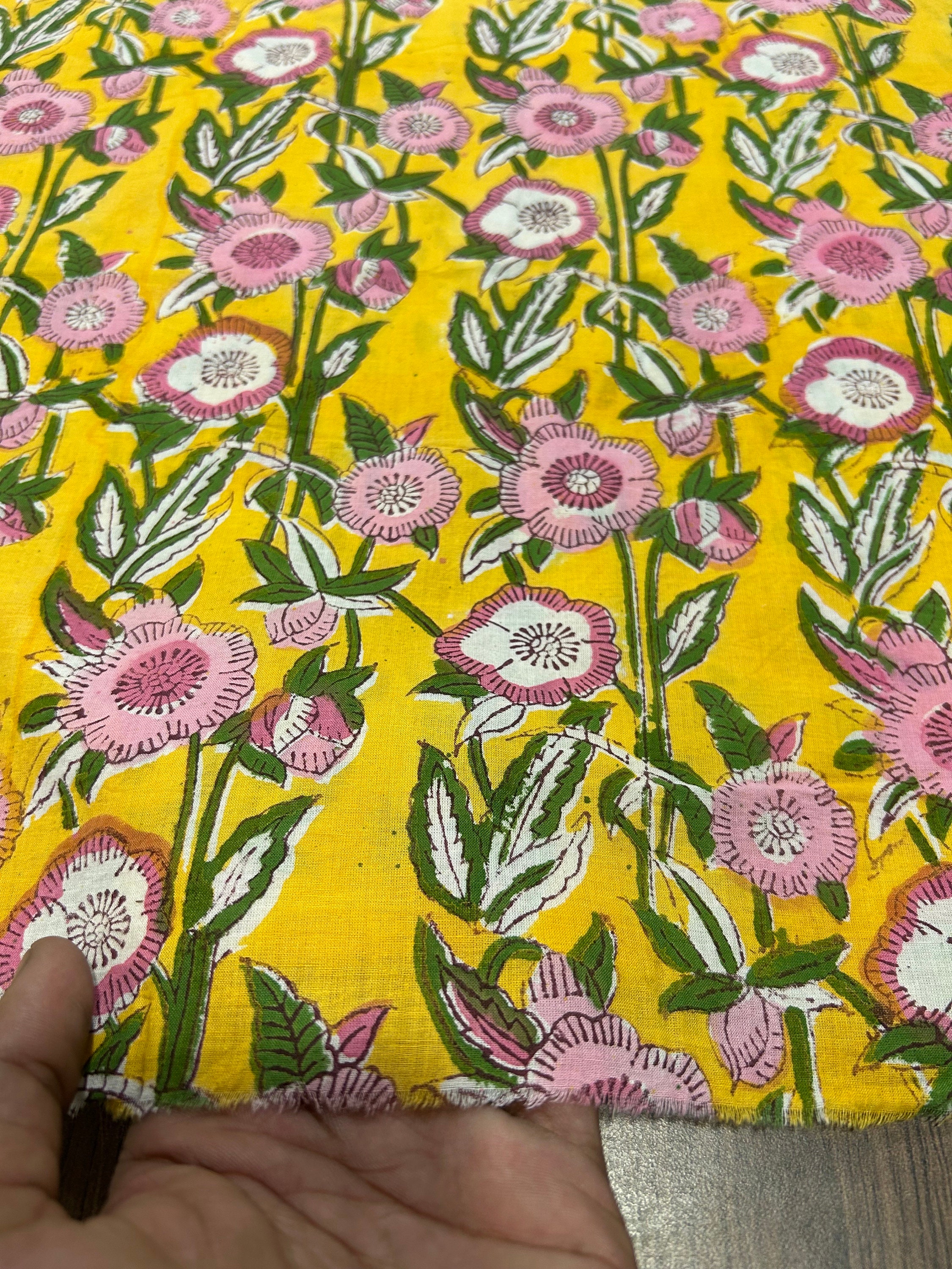 Pink Green Floral Print Organic Cotton Fabric Sewing Fabric Dressmaking ...