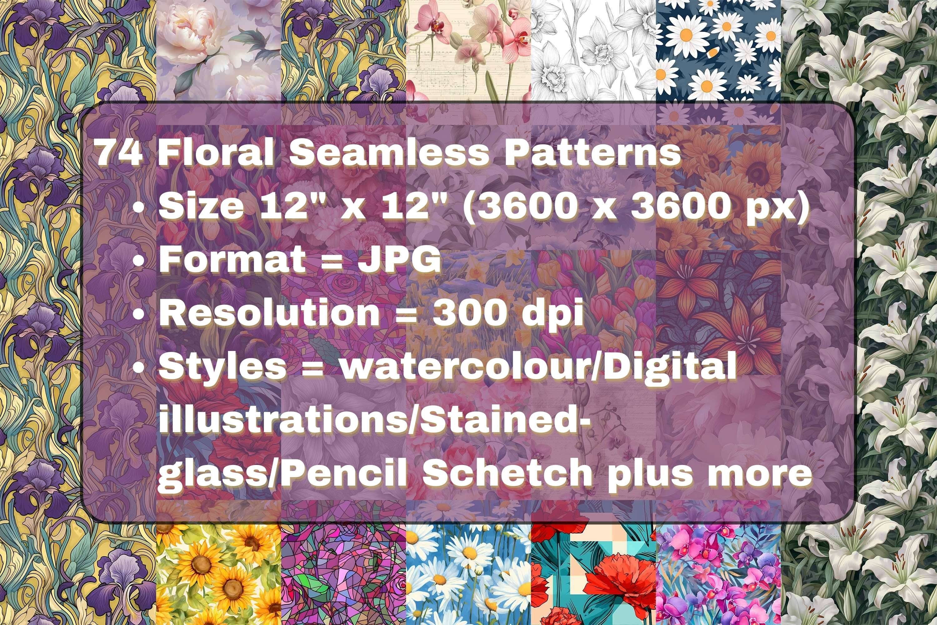 74 Seamless Floral Patterns, Digital Download, Digital Paper, Spring ...