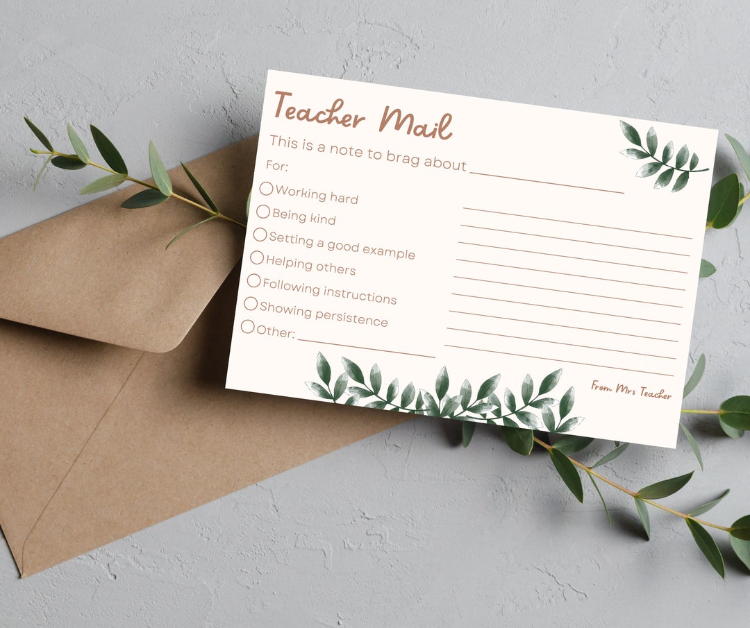 Printable Teacher Mail Postcard Parent/carer Contact Rainbow Pink ...