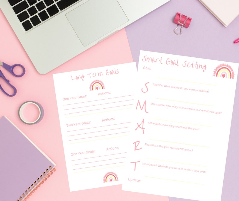 Printable Goals Template Goal Setting SMART Goals Long Term Goals Pink ...