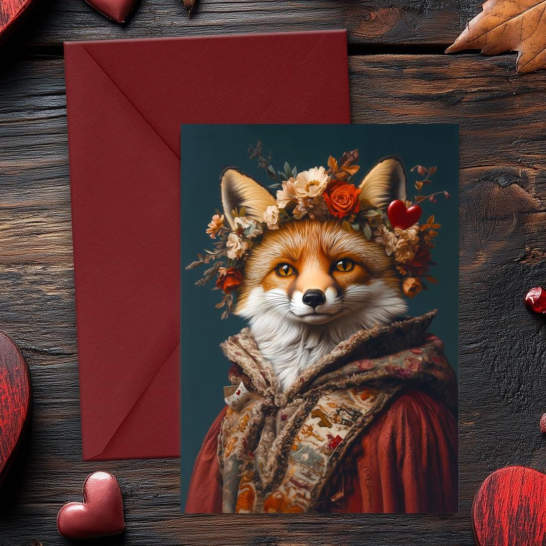 Printable Valentine Card Celebrating My Foxy Valentine, 5x7 Blank ...