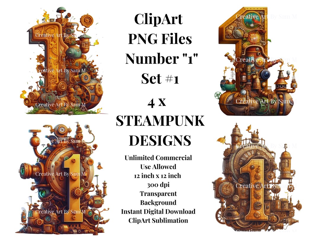 Steampunk Number 1 Clipart PNG Files for Sublimation Steam - Etsy Australia