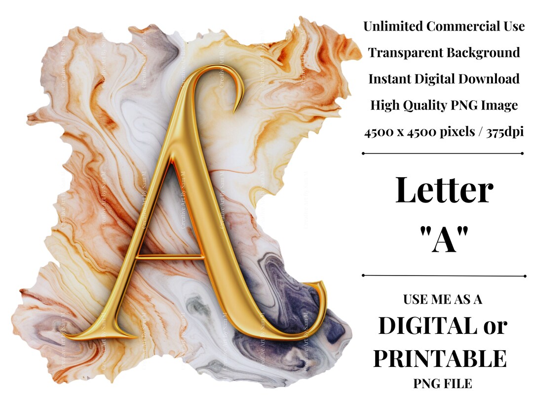 Marble Letter Distressed Alphabet Gold Marbled Digital - Etsy