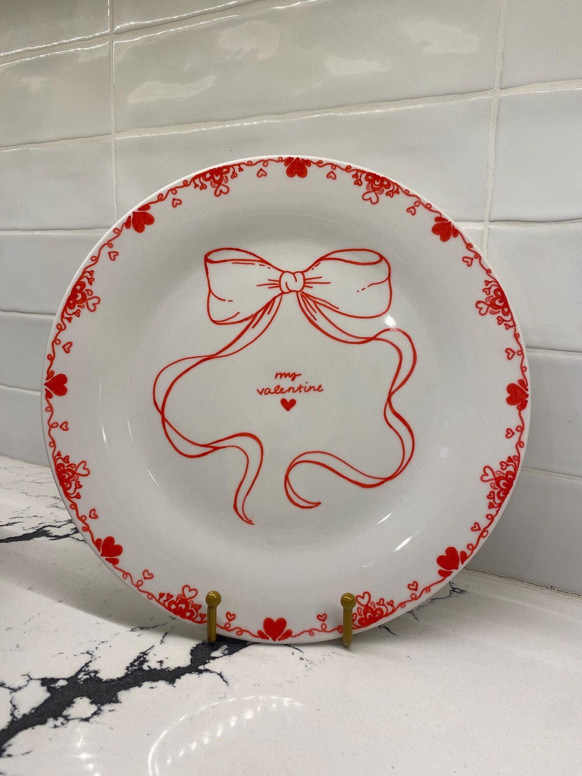 Vintage-inspired Bow and Hearts Decorative Hand-painted Plate - Etsy