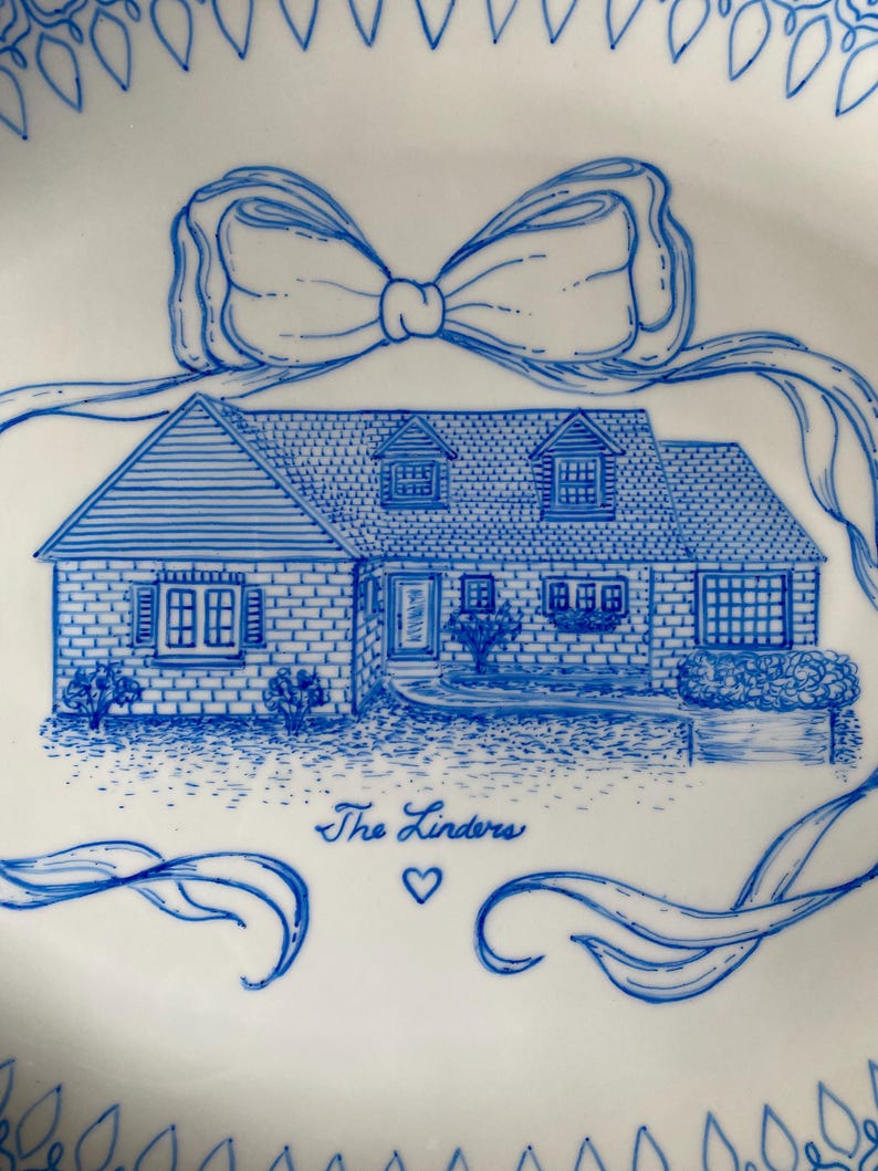 Custom Hand-painted House Platter | Homeowner, Wedding, Christmas ...