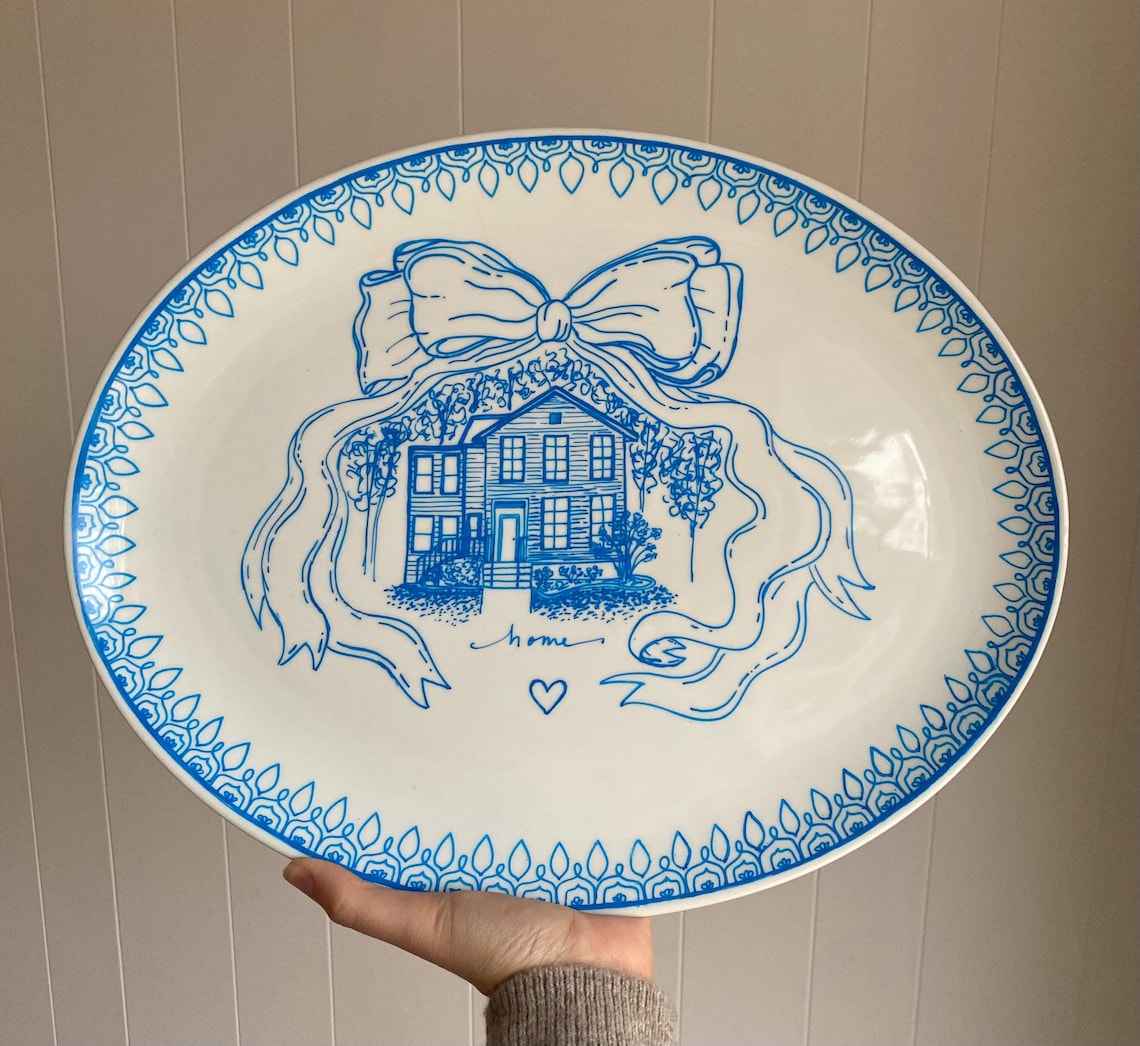 Custom Hand-painted House Platter | Homeowner, Wedding, Christmas ...