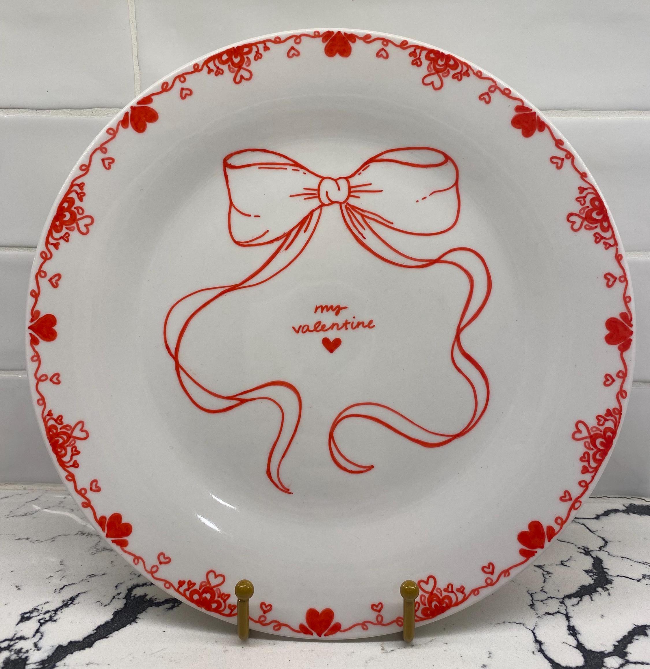 Vintage-inspired Bow and Hearts Decorative Hand-painted Plate - Etsy