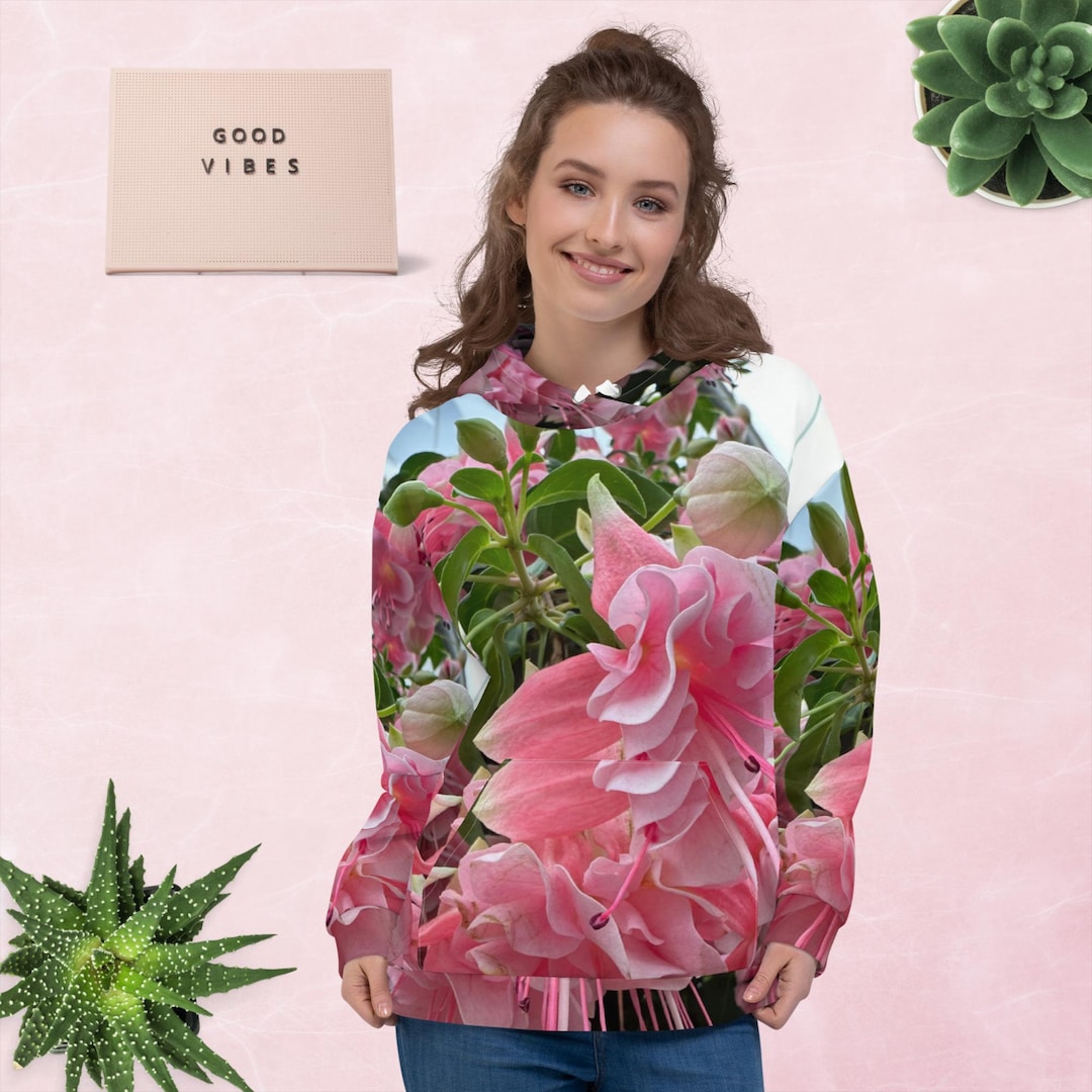 FUCHSIA BLOOM HOODIE Relaxed Fit Hoodie Soft Unisex Hoodie Nature Print ...