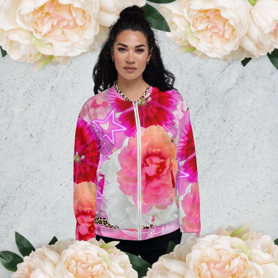FLORAL BOMBER JACKET Bold Print Jacket Eye Catching Jacket Casual ...