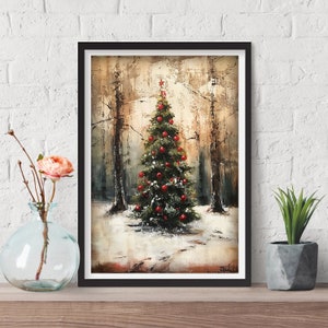 Christmas Tree Poster, Classic Snowy Winter Holiday Poster, Seasonal ...