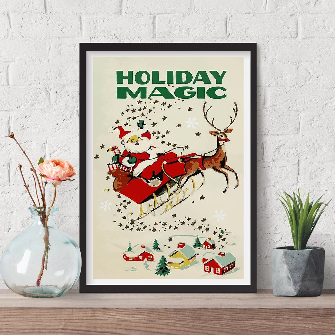 Holiday Magic Christmas Poster, Retro Christmas Art Poster, Home ...