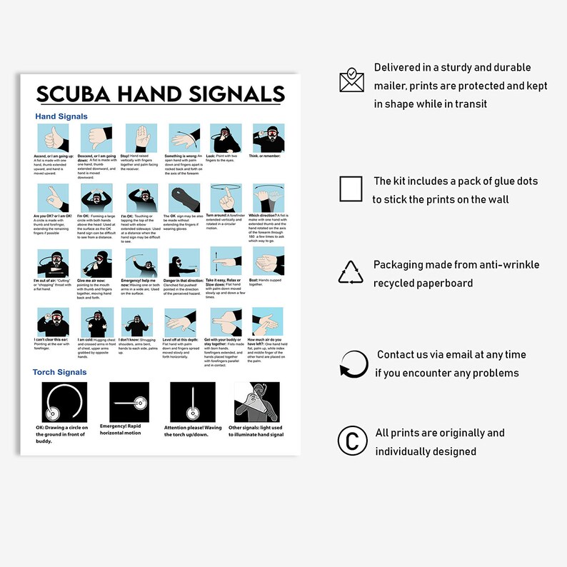 Scuba Diver Knowledge Metal Signs Scuba Hand Signals Club Decoration ...