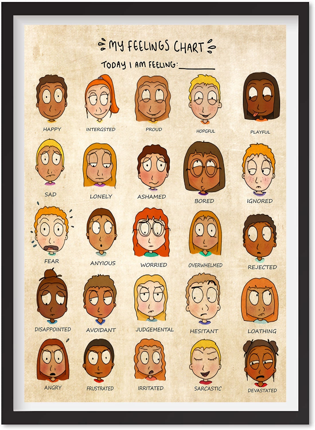 My Feelings Chart Poster Emotional Learning Wall Art Decoration Digital ...