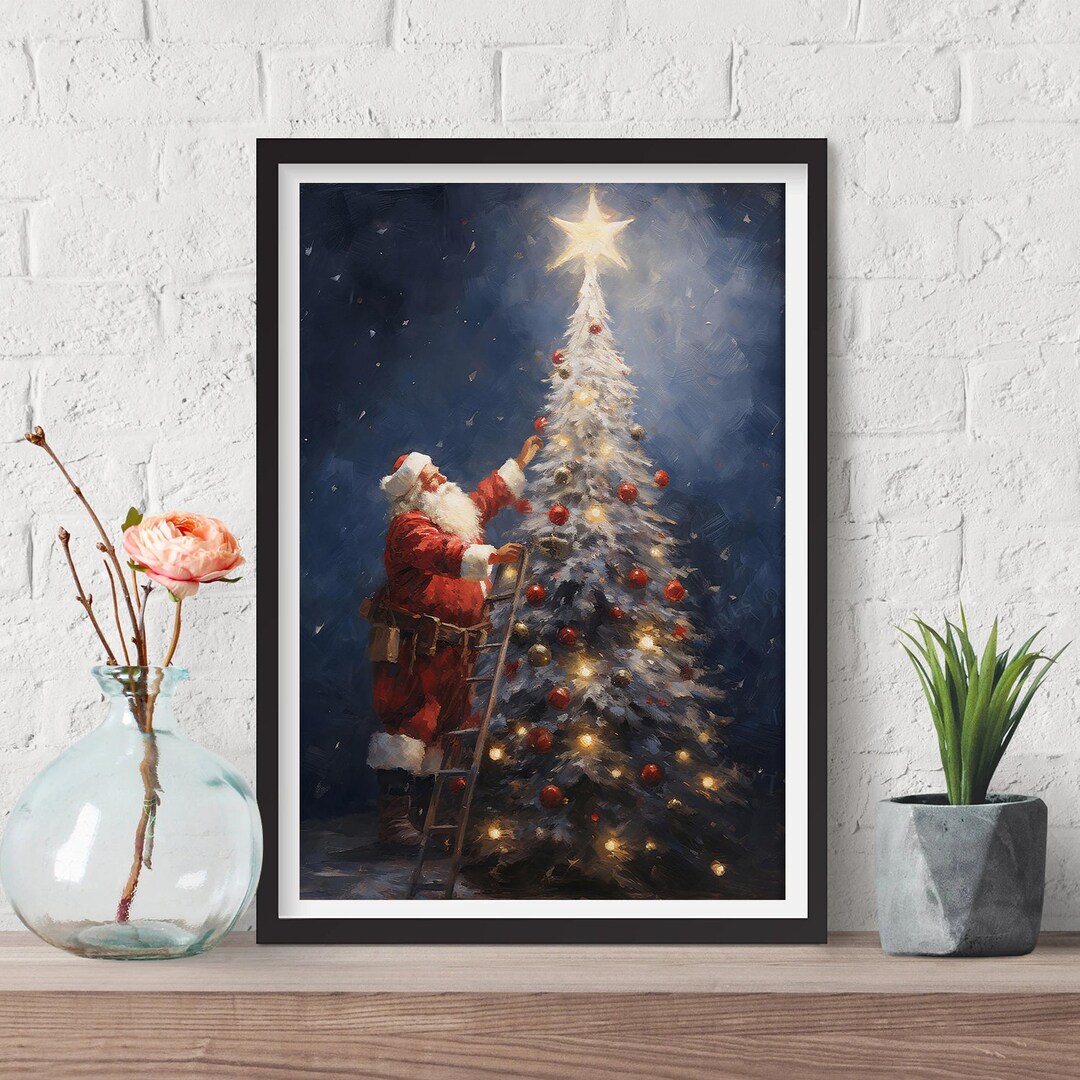 Santa Christmas Tree Holiday Art Winter Poster Home Decoration ...