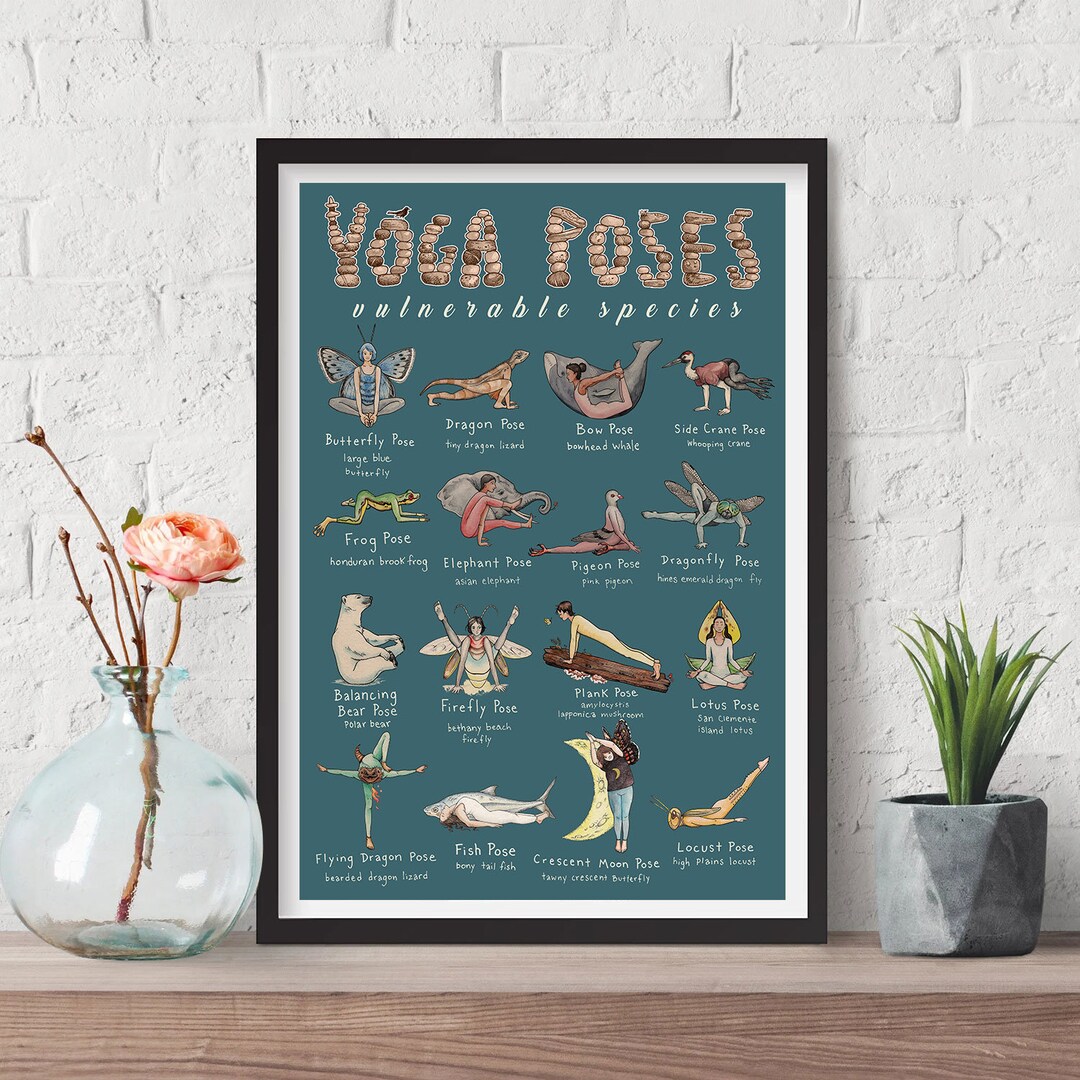 Yoga Pose Vulnerable Species Poster Retro Yoga Print Home - Etsy