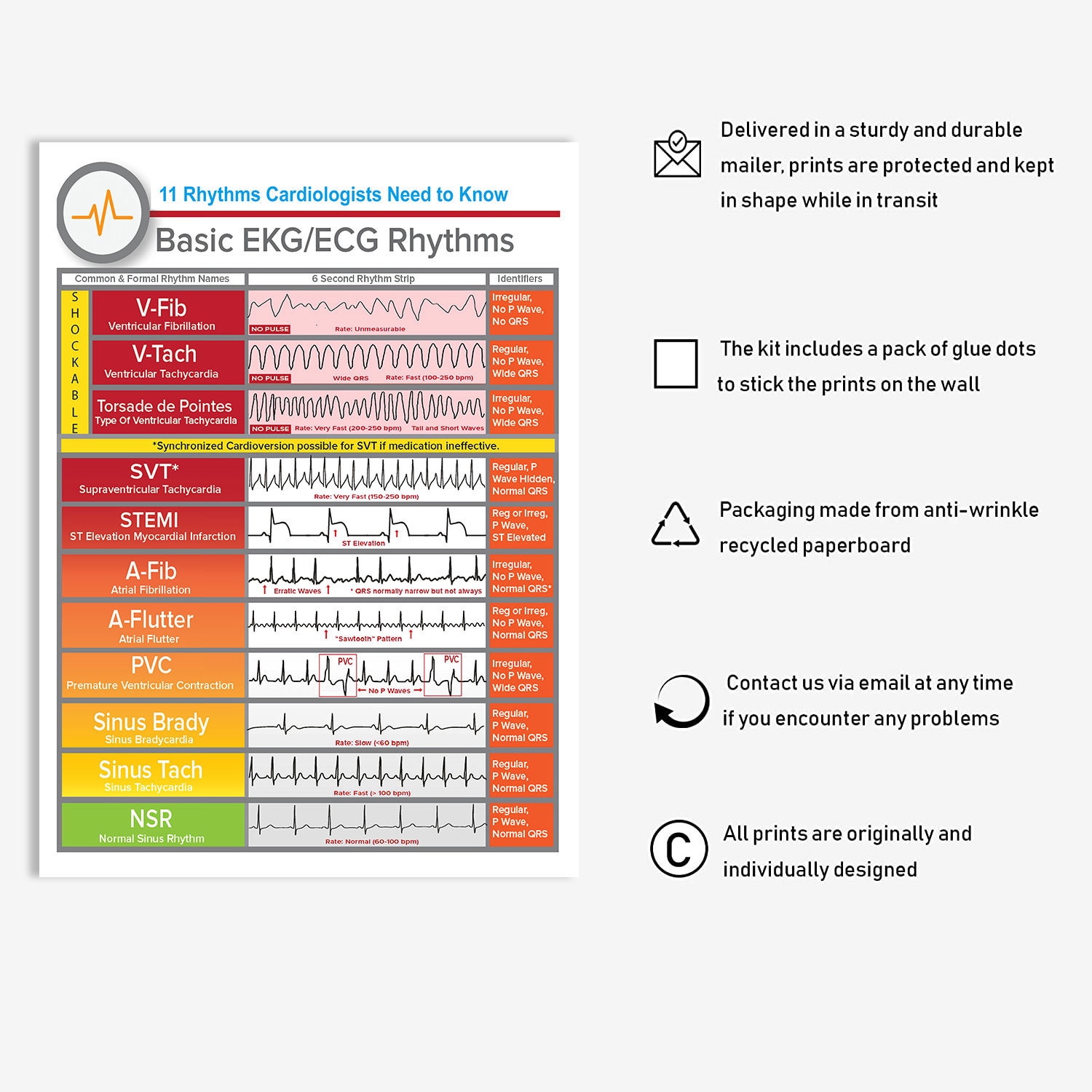 Cardiologist Basic EKG ECG Rhythms Poster Cardiologist Poster Decor ...