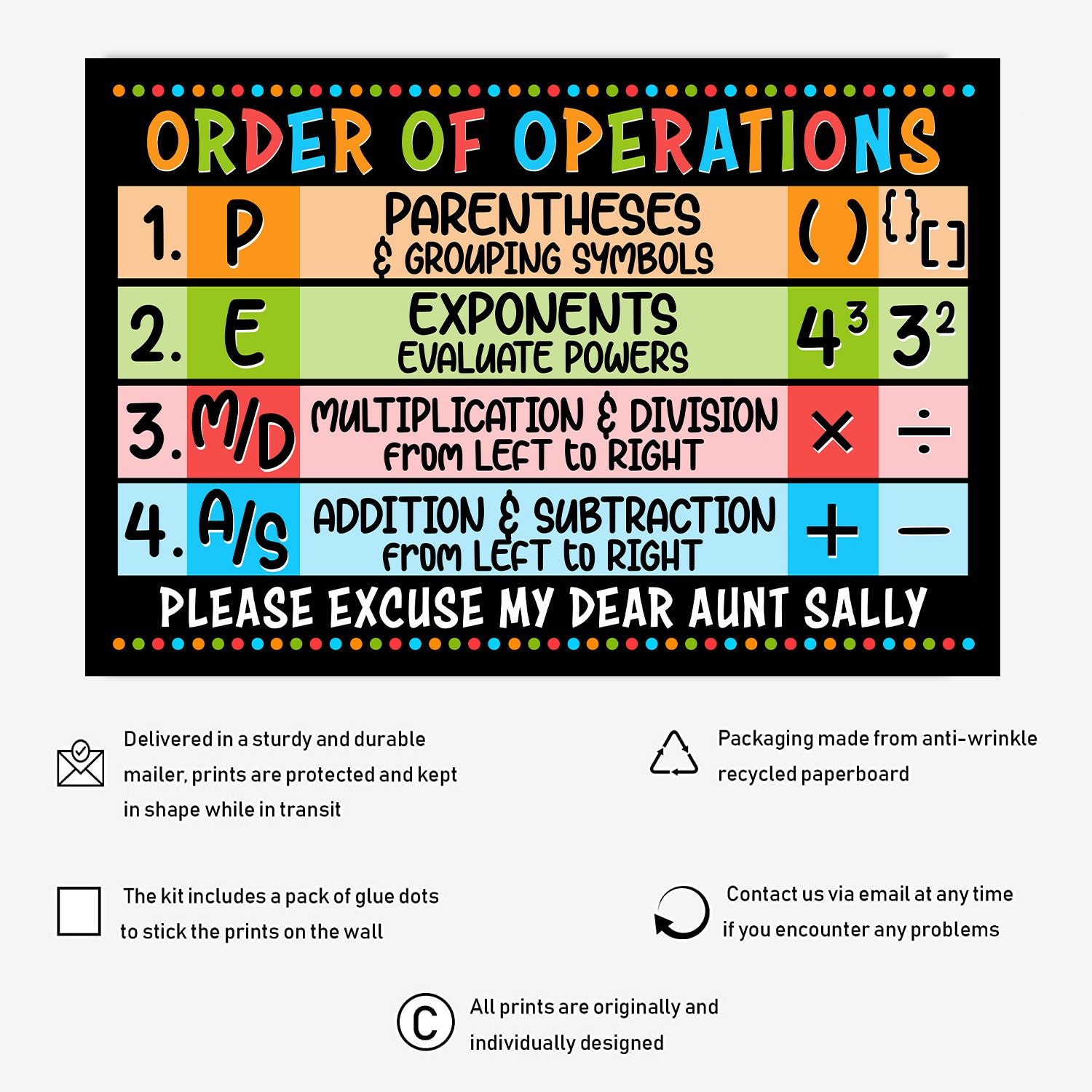 Order of Operations Math Poster, Teacher Math Classroom Poster Canvas ...