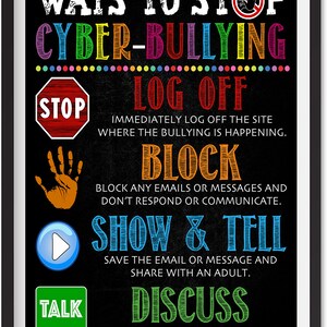 Ways to Stop Cyber Bullying Poster Gifts for Teacher High School ...
