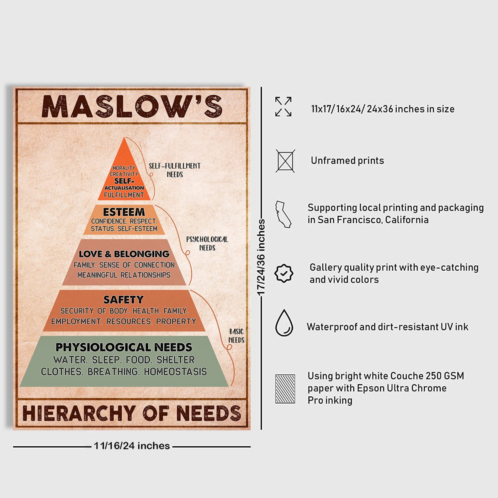 Maslow's Hierarchy of Needs Poster Psychology Posters for Classroom ...