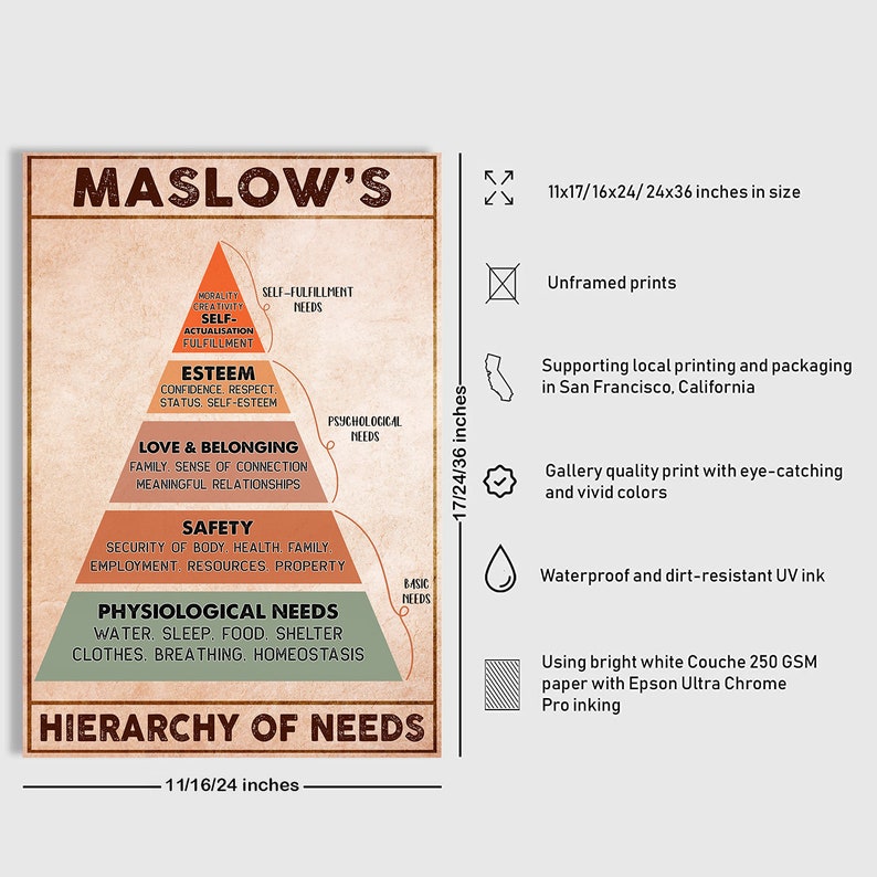 Maslow's Hierarchy of Needs Poster Psychology Posters for Classroom ...