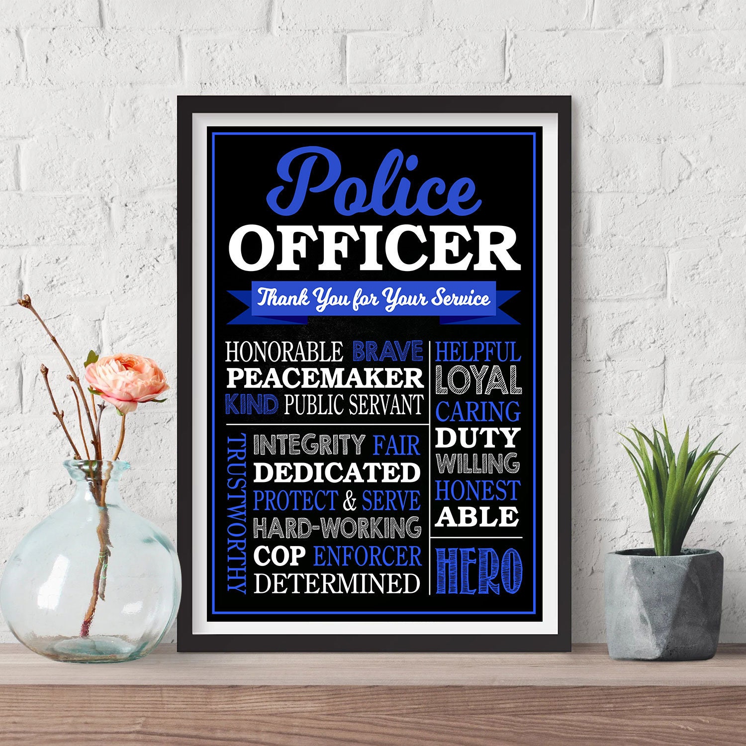 Police Officer Poster Gift for Police Officer Chalkboard Sign Art Wall ...