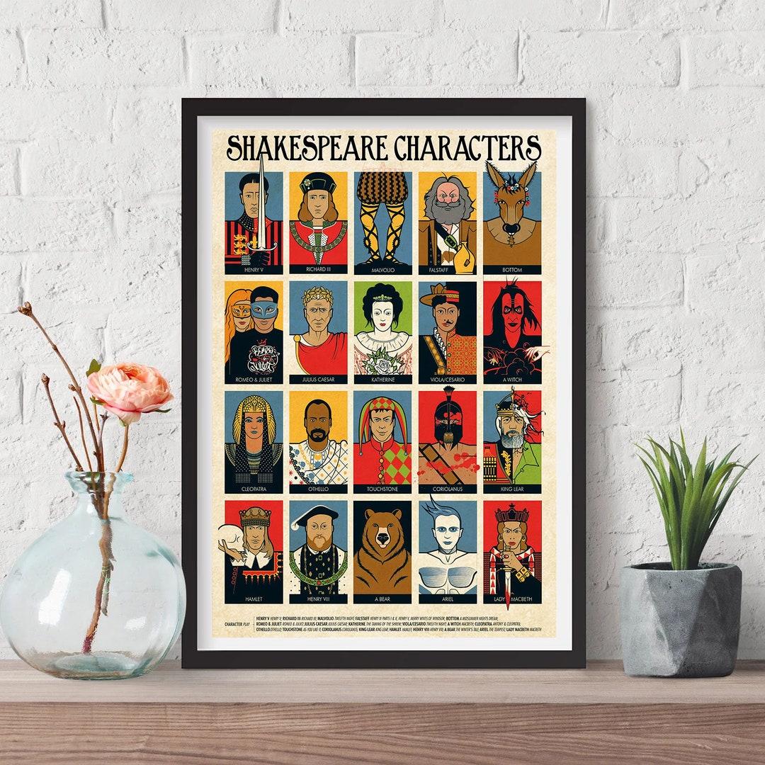 Shakespeare's Characters Poster, Vinatge Digital Print, Wall Art Decor ...