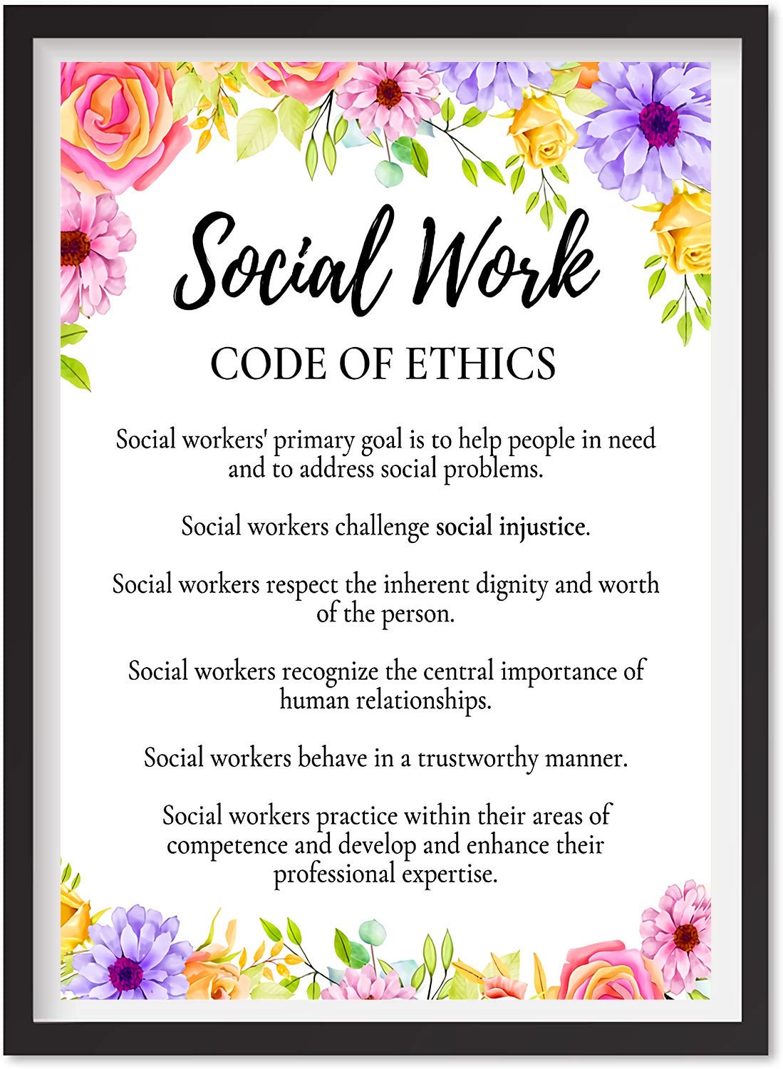 Social Work Meaning and Concept Poster Social World Learning Wall Art ...