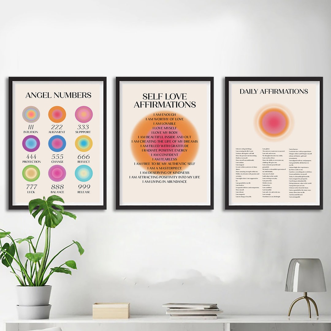 Angel Number Poster Set of 3, Angel Numbers Wall Decor Aesthetic, Self ...