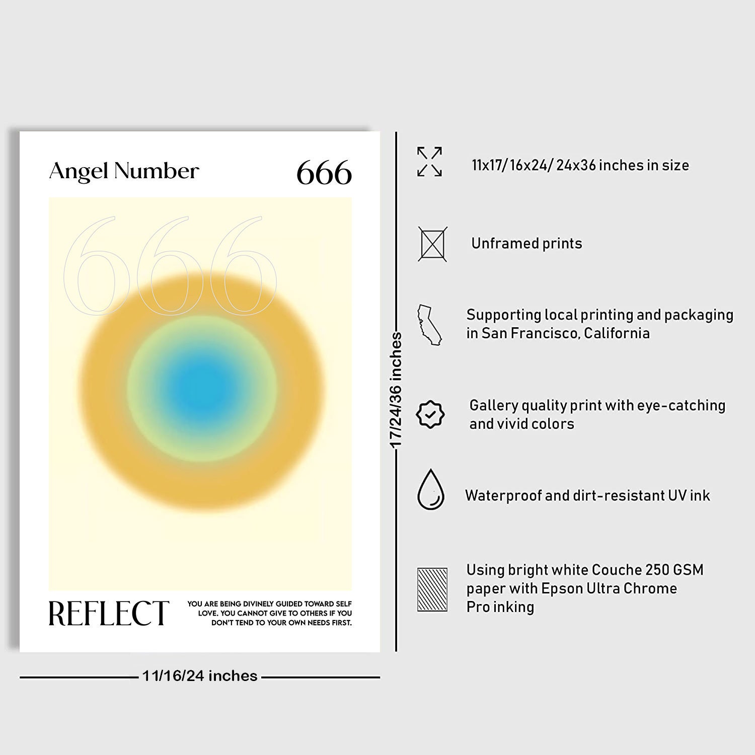 666 Angel Number Poster, Angel Numbers 666 Print, Reflect Angel Poster ...