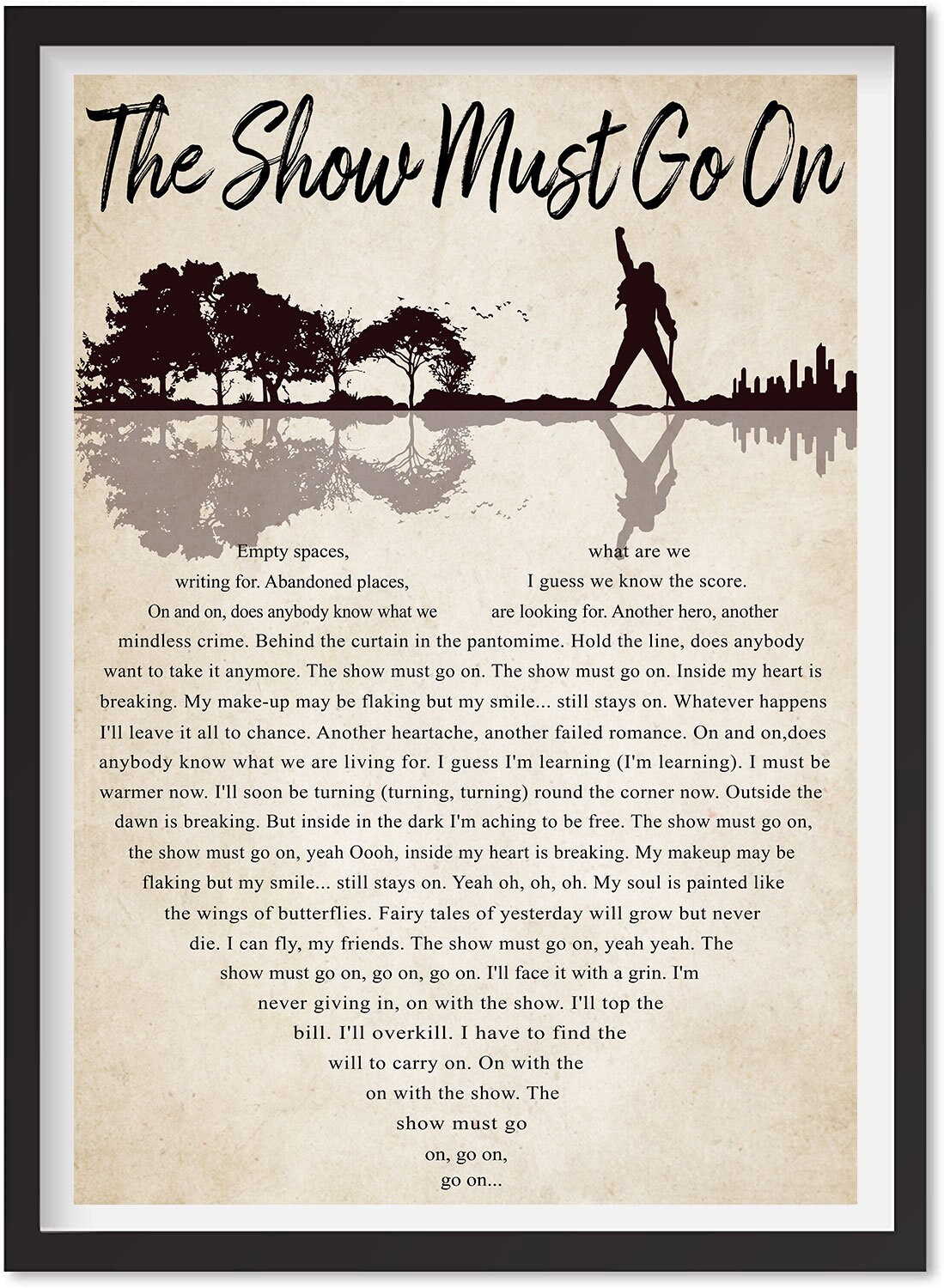 The Show Must Go on Poster Unique Quote Heart Shape Lyrics - Etsy