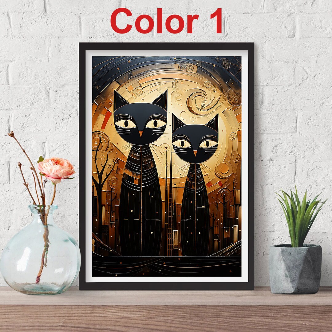Whimsical Cat Family Poster, Happy Cat Home Decor Wall Art Picasso ...