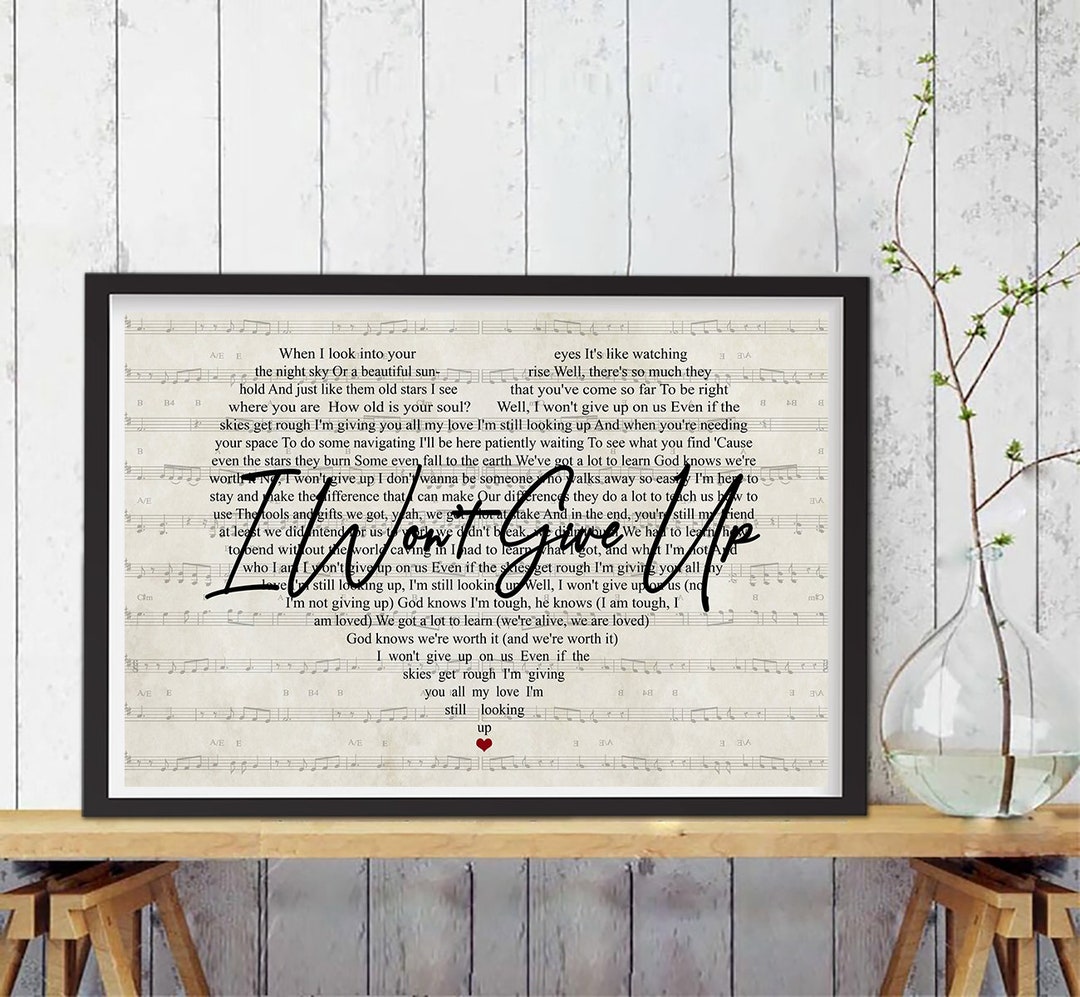 I Won't Give up Lyrics Poster, Music Digital Print - Etsy