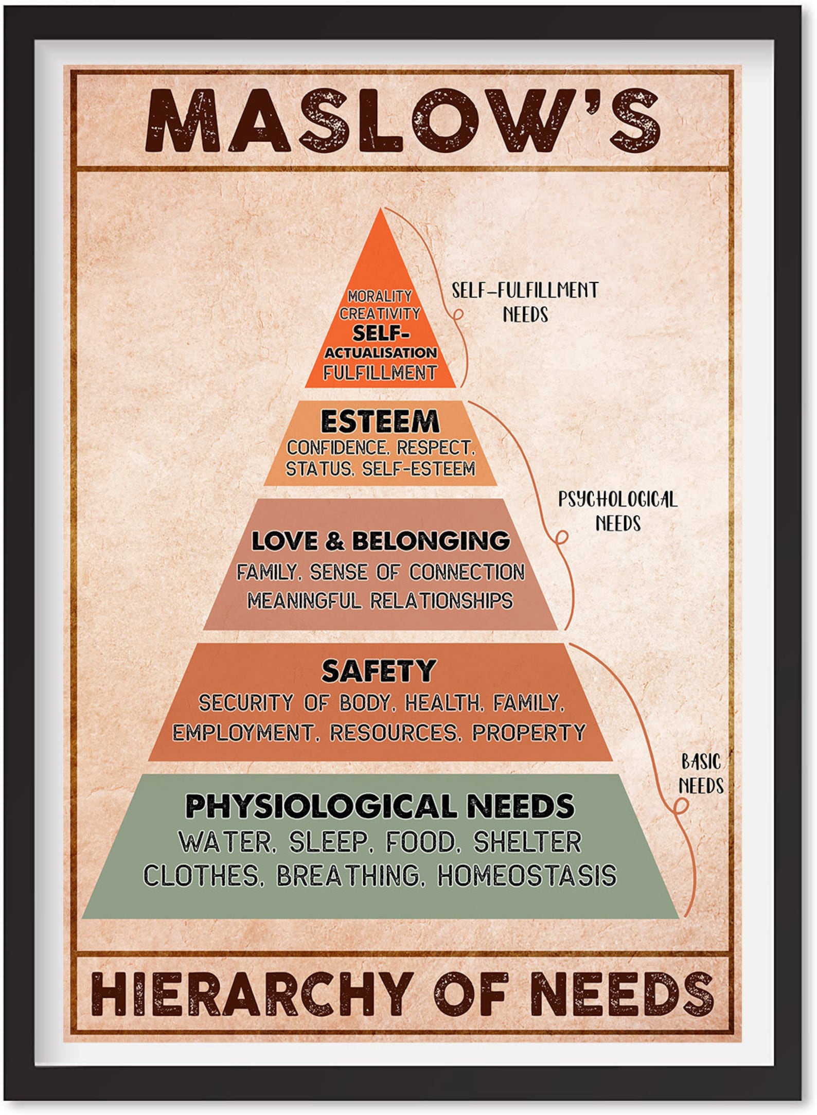 Maslow's Hierarchy of Needs Poster Psychology Posters for Classroom ...