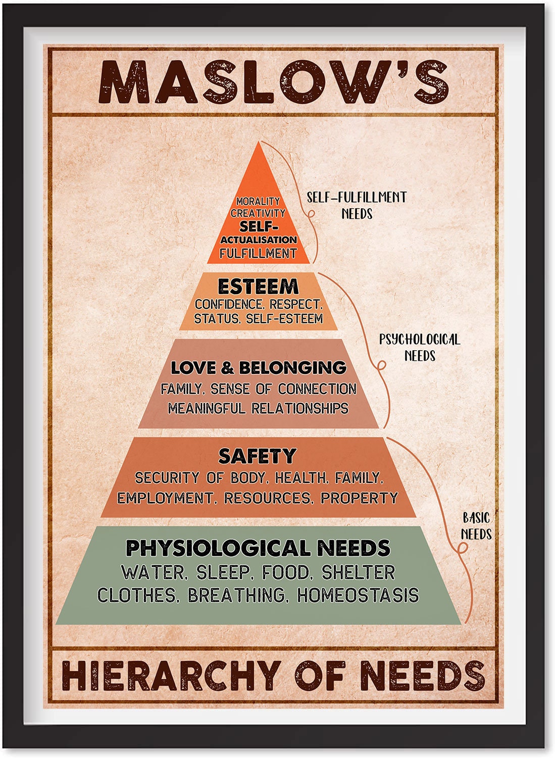 Maslow's Hierarchy of Needs Poster Psychology Posters for Classroom ...
