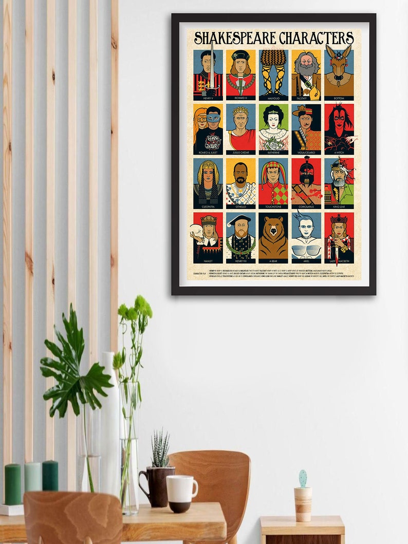 Shakespeare's Characters Poster, Vinatge Digital Print, Wall Art Decor ...