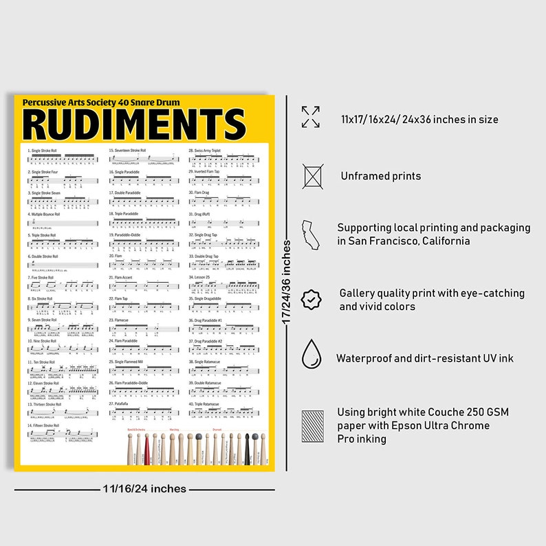 Rudiment Chart Poster Drum Chart Poster for Drummer Beginner - Etsy
