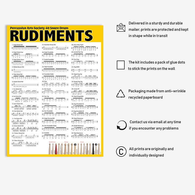 Rudiment Chart Poster Drum Chart Poster for Drummer Beginner - Etsy