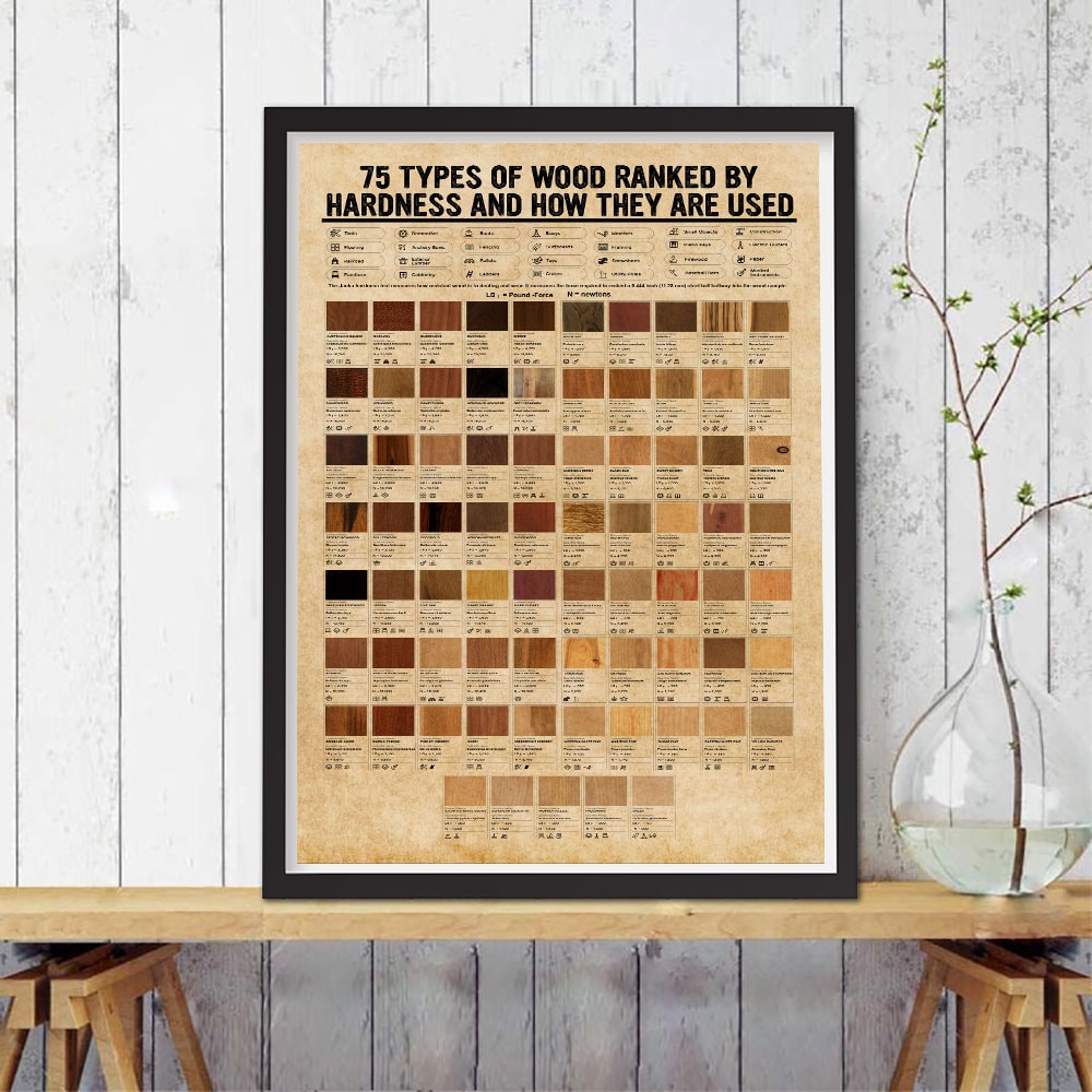 Carpentry Knowledge Poster 75 Types of Wood Ranked by Hardness How They ...