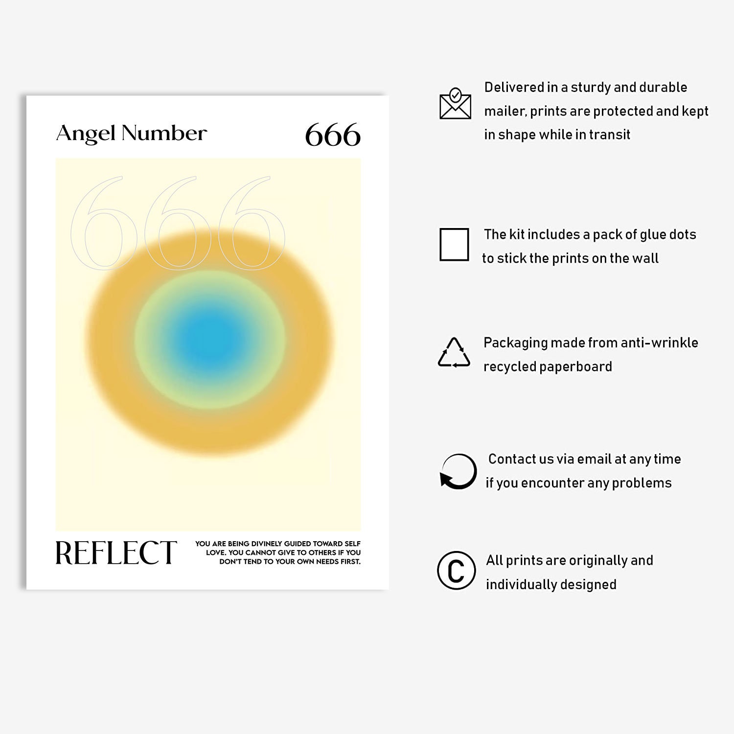 666 Angel Number Poster, Angel Numbers 666 Print, Reflect Angel Poster ...