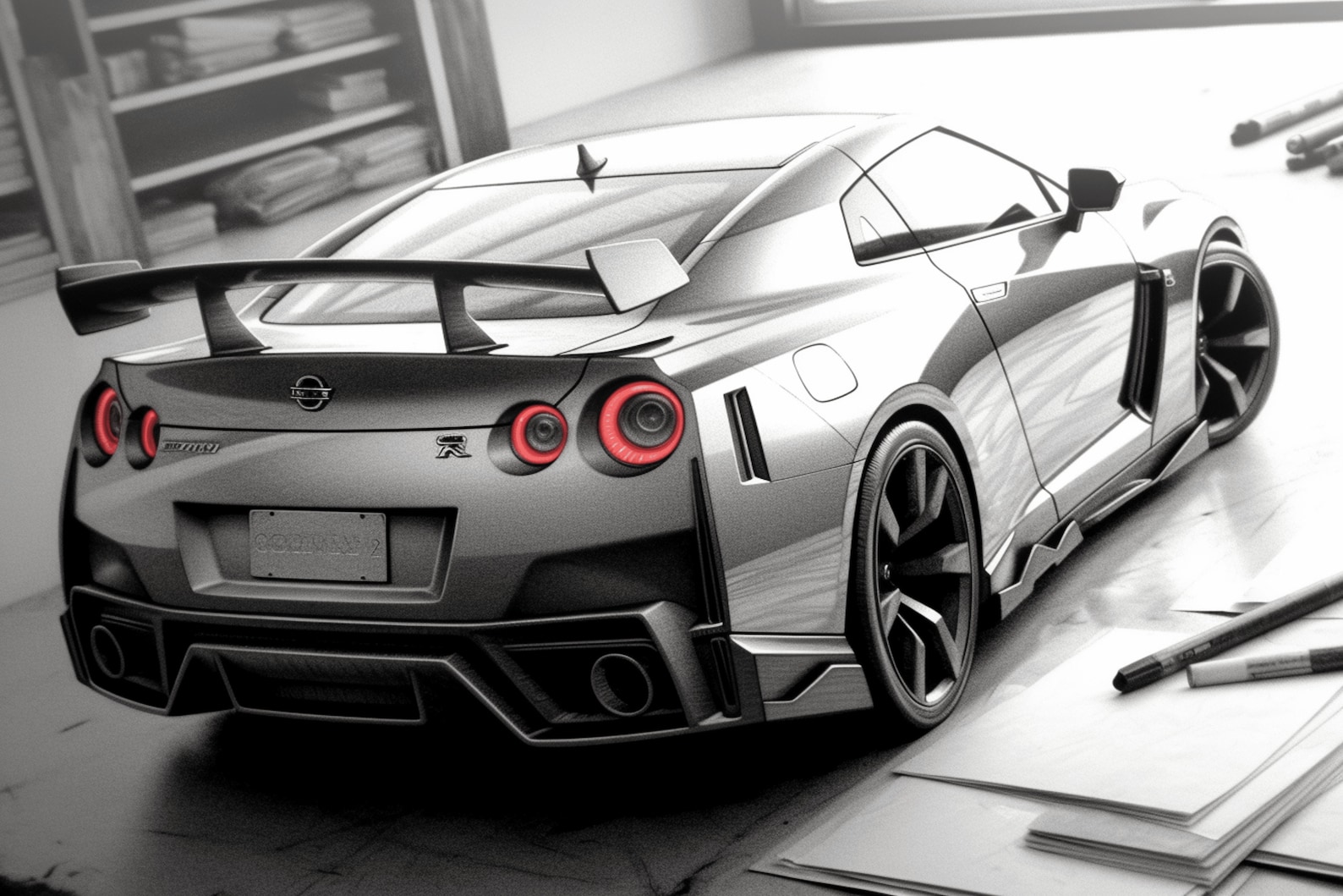 Dibujo a lápiz Nissan GTR Imprimir Descarga instantánea Decoración de ...