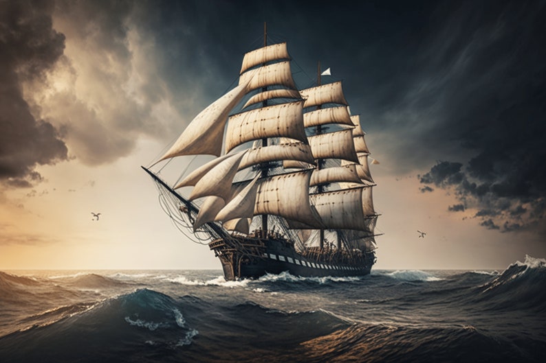 Nautical Printable Art: Ship Sailing the Sea - Digital Download - Etsy