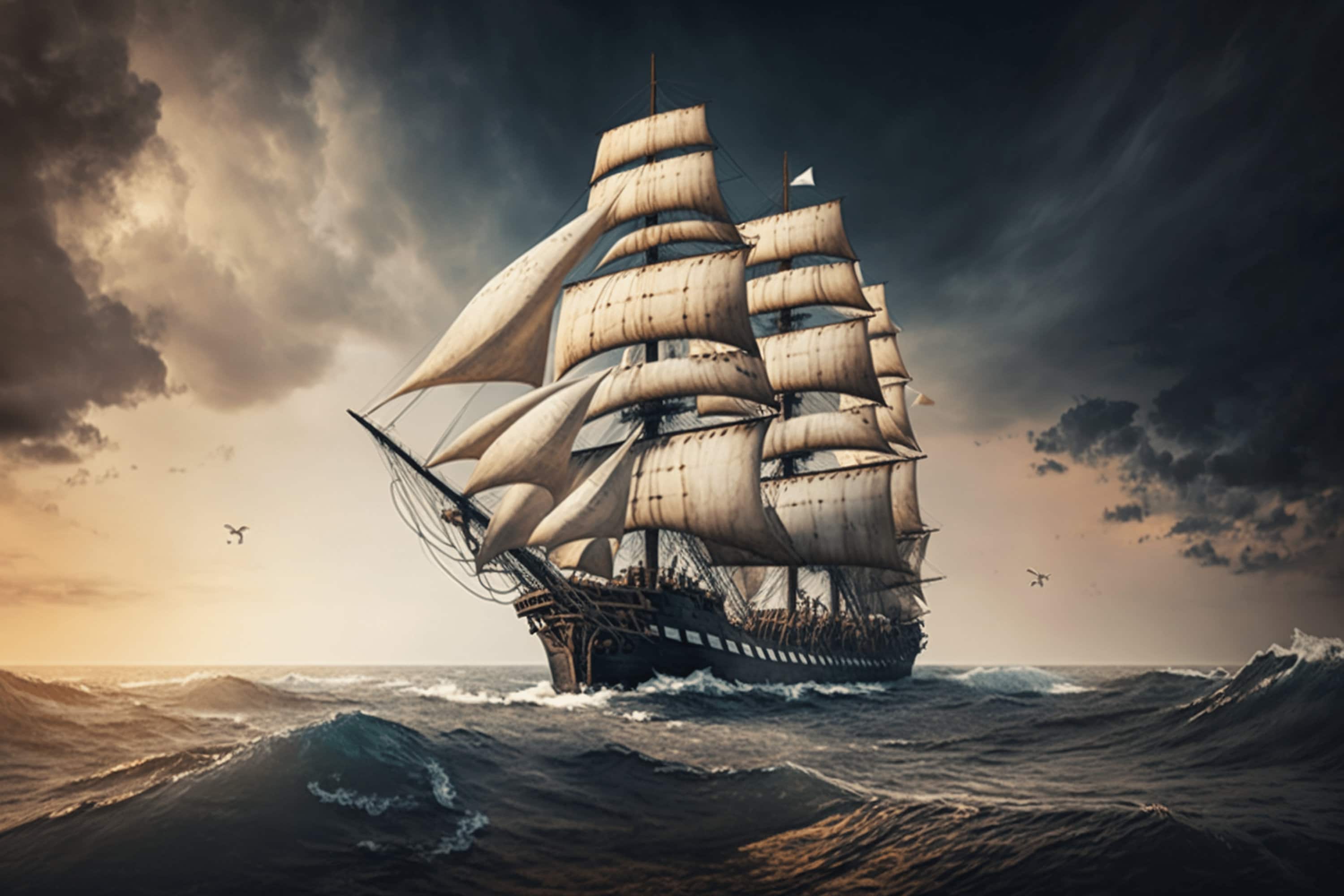 Nautical Printable Art: Ship Sailing the Sea - Digital Download - Etsy